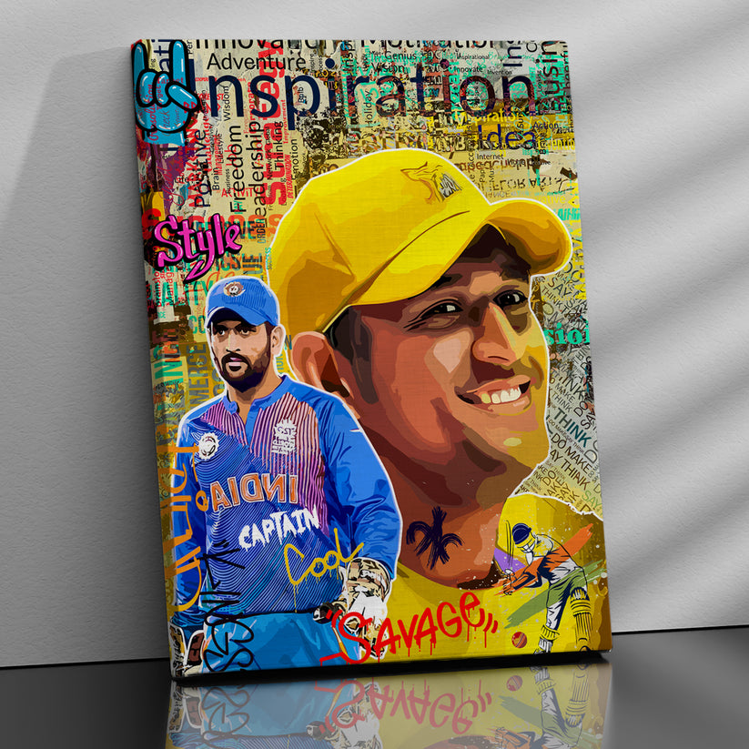 Captain Cool MS Dhoni Canvas Art Print | Cricket Legend Dhoni Wall Dec ...