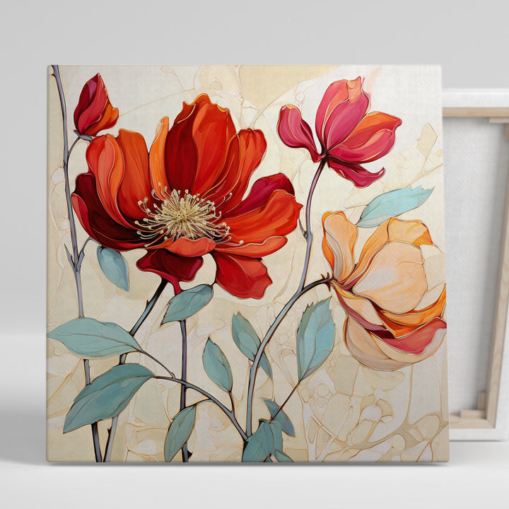 Vibrant Red Floral Canvas Painting for Living Room Bedroom Home and ...