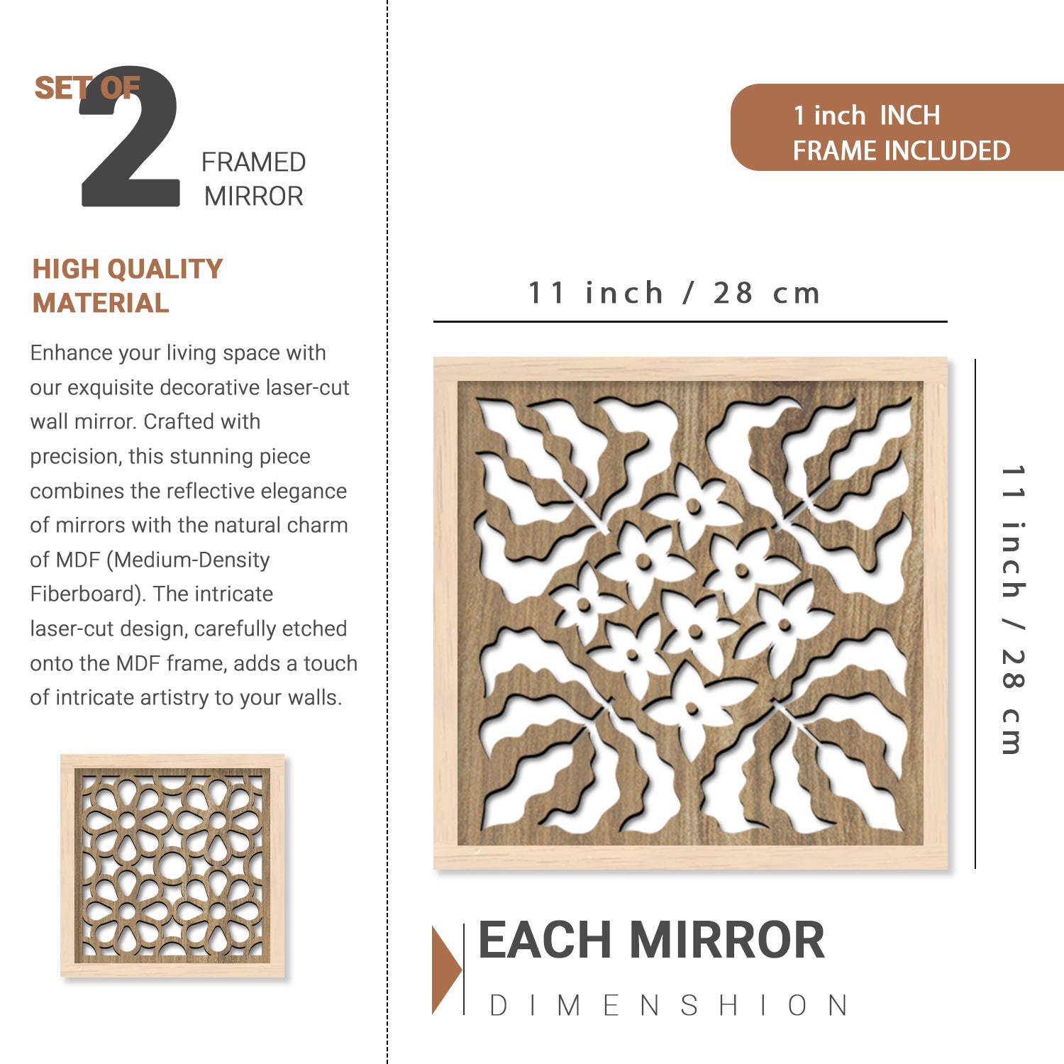 Wall Mirror Decor Panel Wooden Hanging Rectangular Wall Decor Frame fo ...