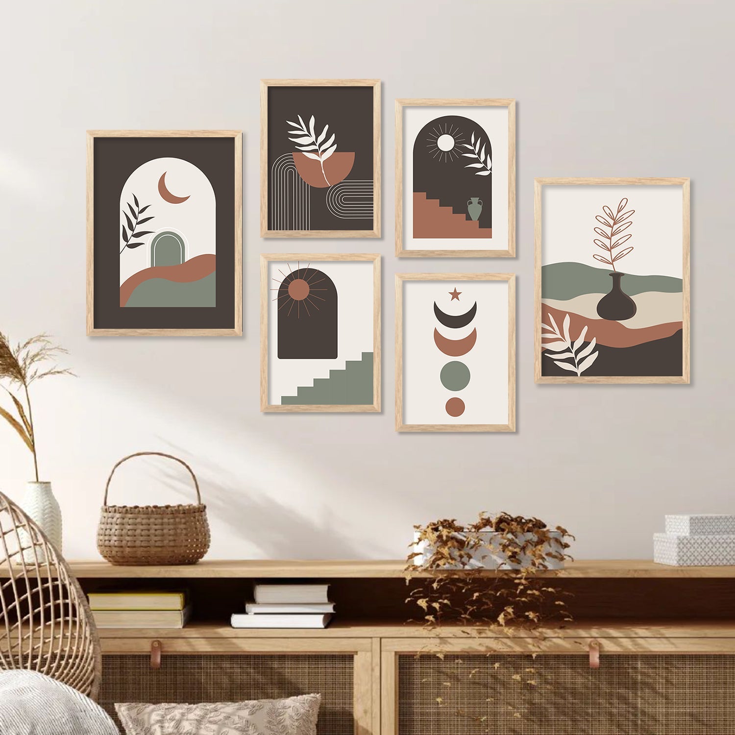 Modern Boho Art Prints with Frame for Living Room Bedroom Home and Off ...