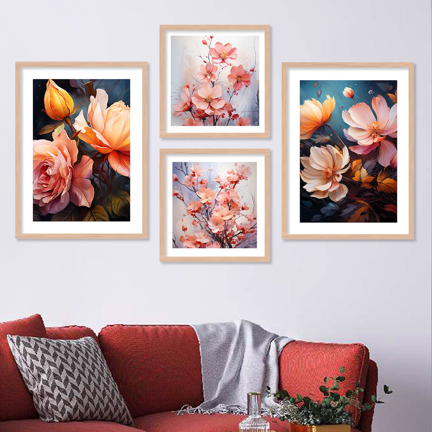 Nature's Blossom: Floral Painting Combo with Frames for Your Home