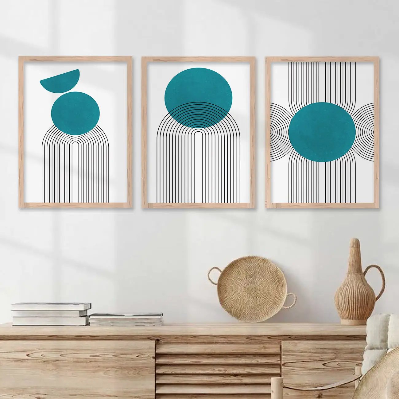 Minimal Art Prints for Living Room Bedroom - Blue Boho Art Combo for H ...
