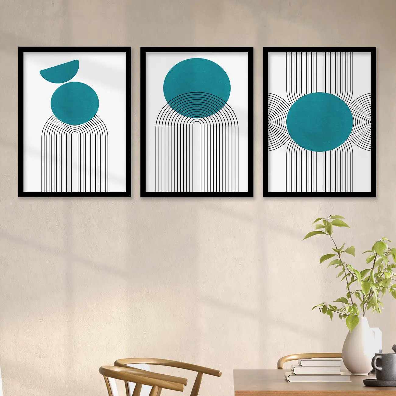 Minimal Art Prints for Living Room Bedroom - Blue Boho Art Combo for H ...