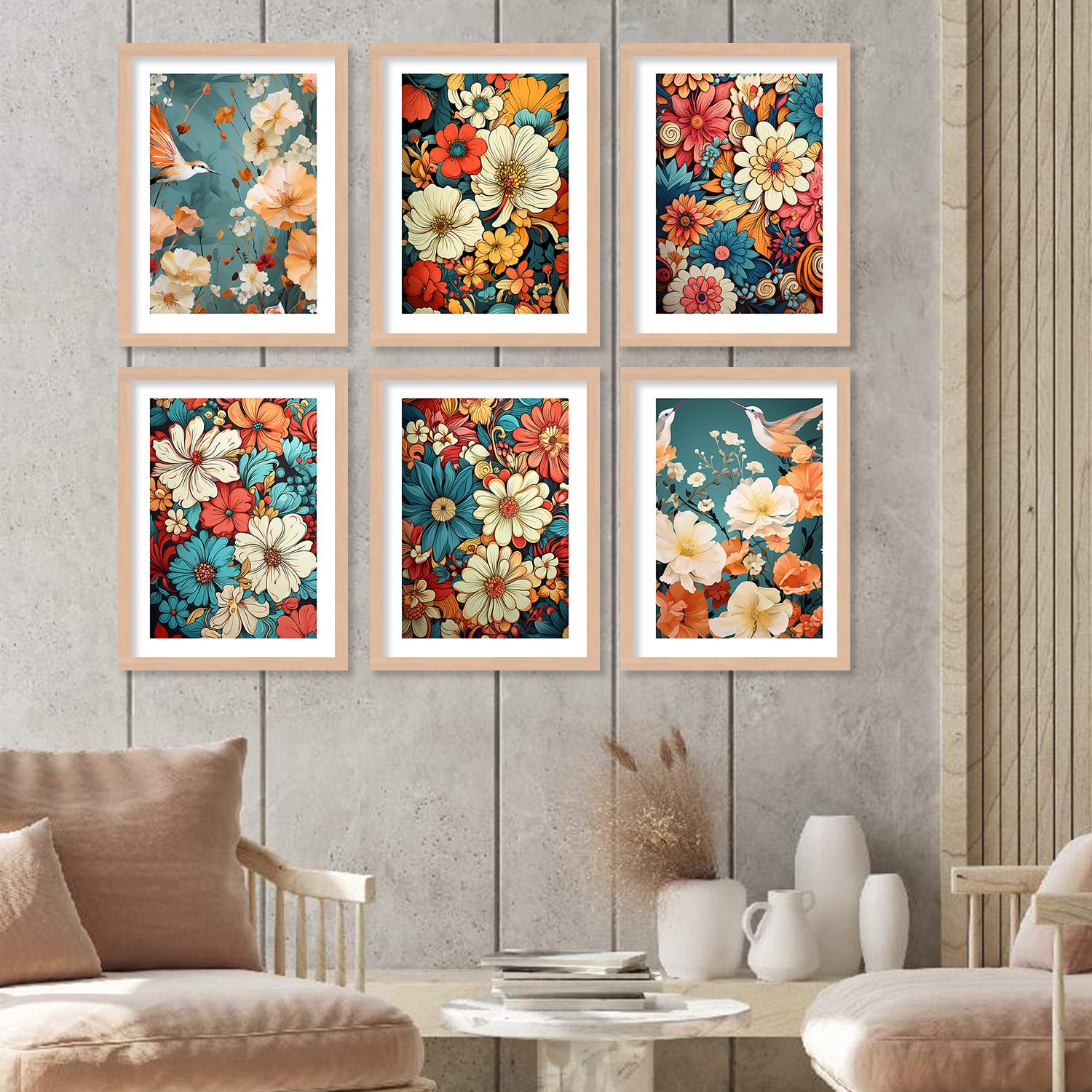 Floral Art Framed Posters for Home Living Room Bedroom and Office Wall ...