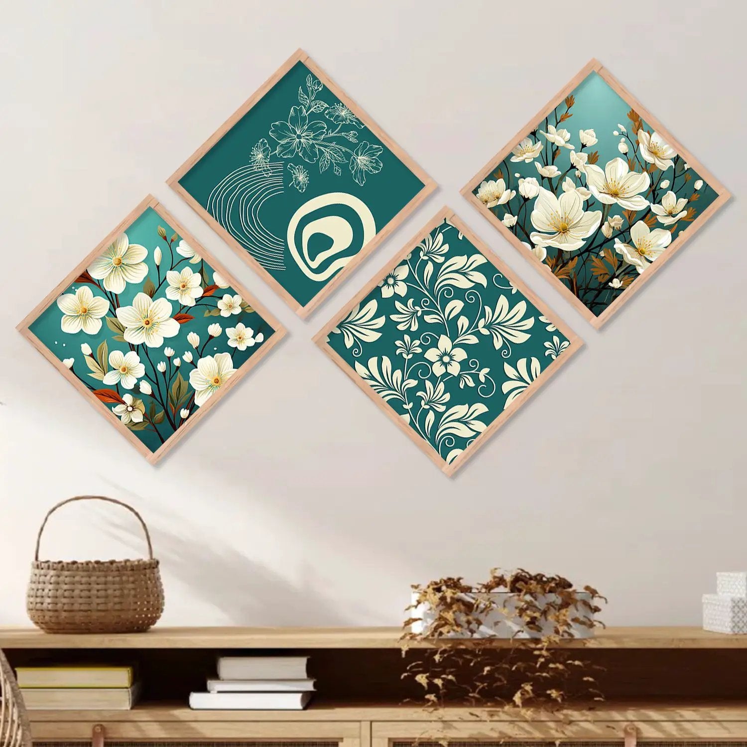 Floral Modern Art Framed Print Combo for Home Living Room Office Wall ...
