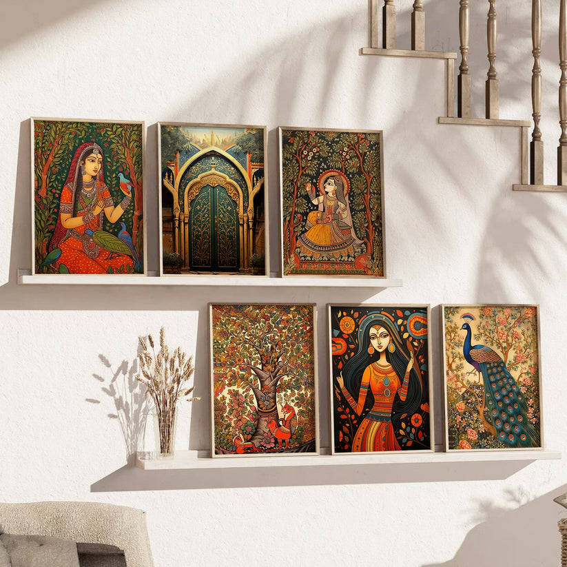 Traditional Indian Inspired Madhubani Art Prints with Frame for Living ...