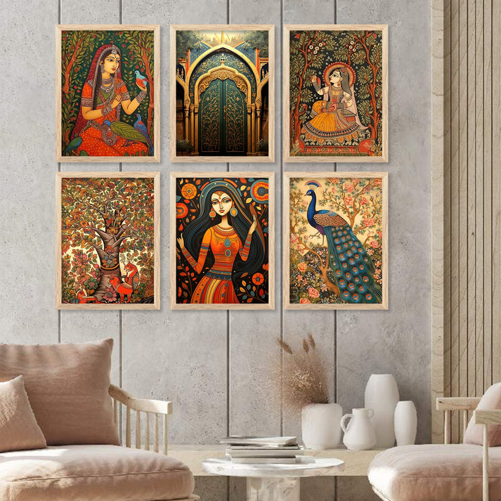 Traditional Indian Inspired Madhubani Art Prints with Frame for Living ...