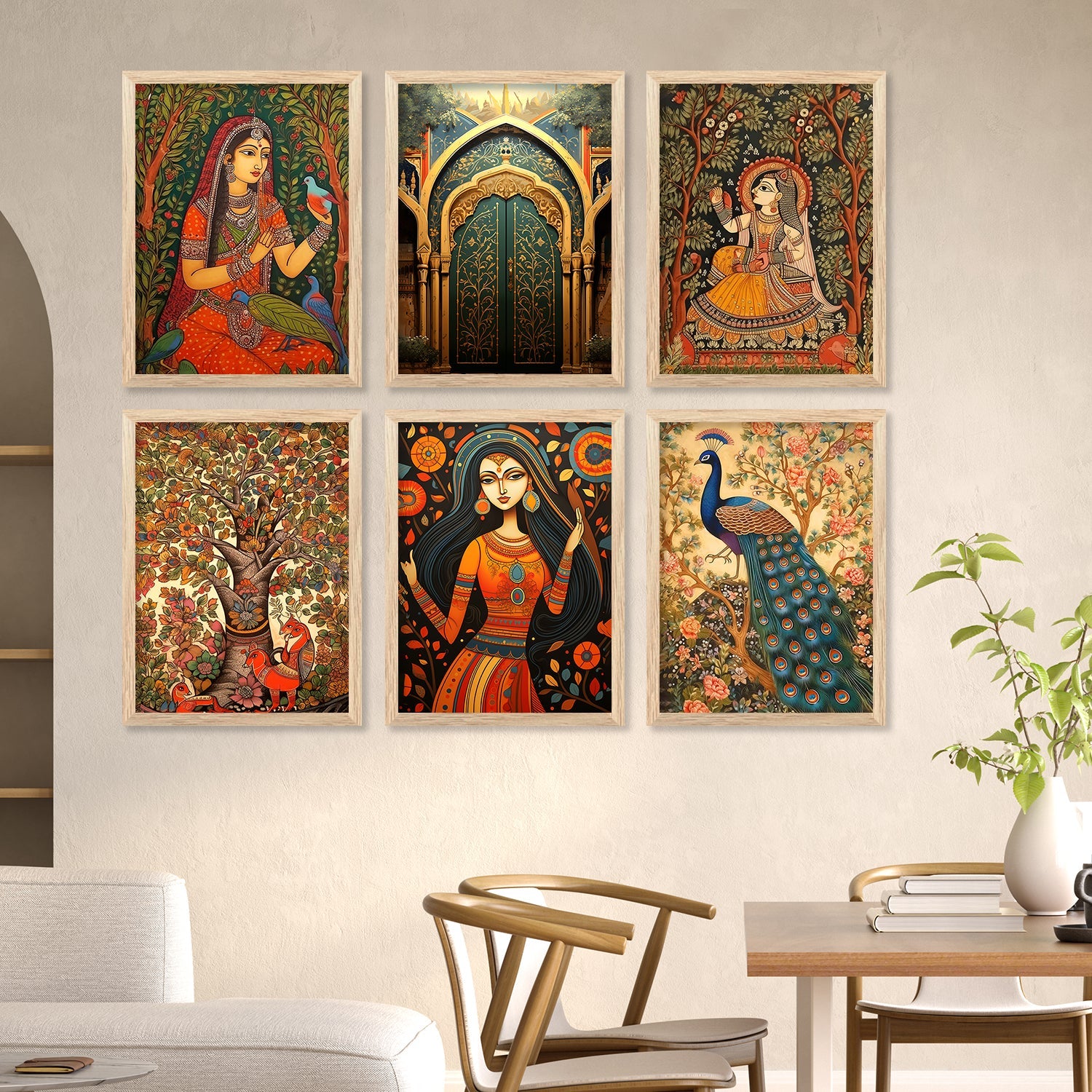Traditional Indian Inspired Madhubani Art Prints with Frame for Living ...