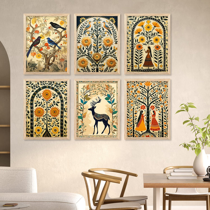 Traditional Indian Inspired Madhubani Art Prints with Frame for Living ...