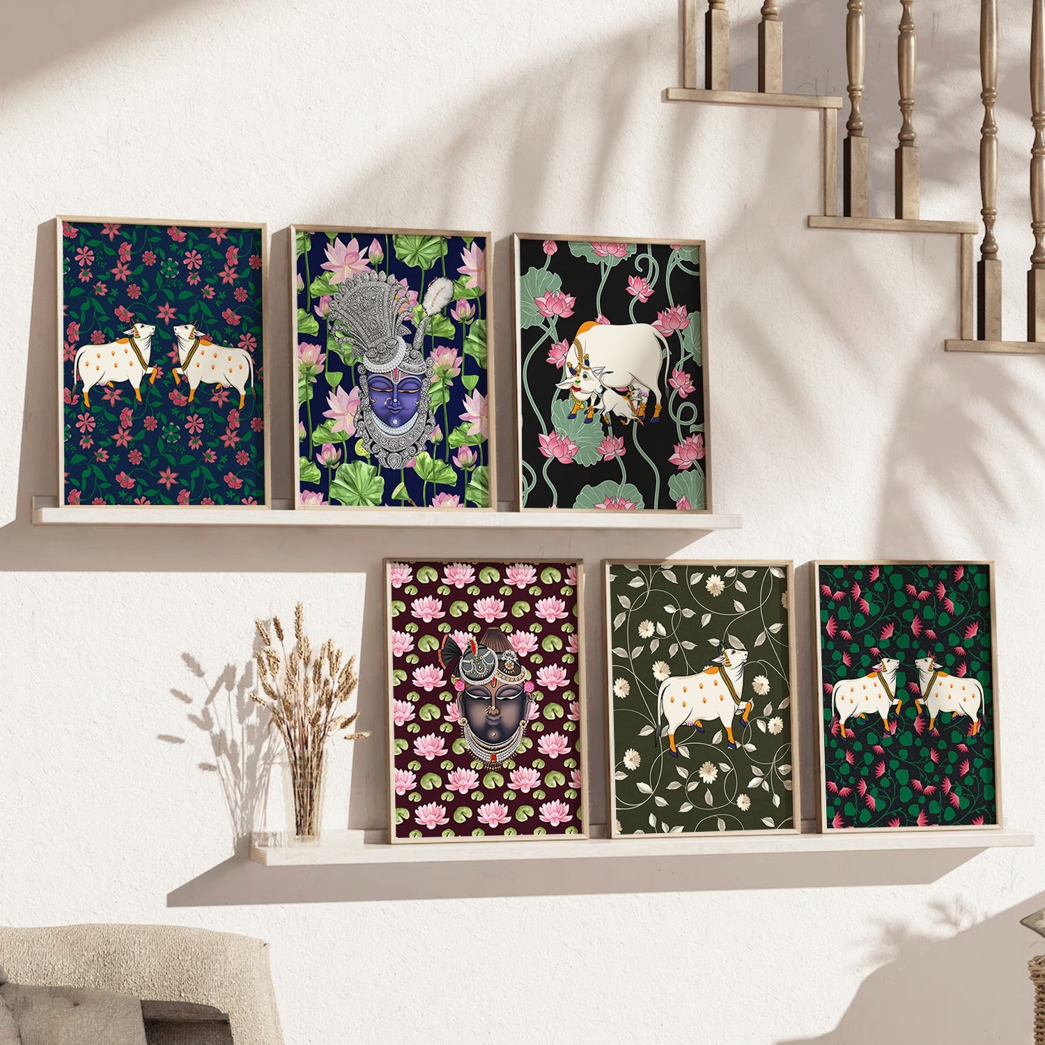 Traditional Indian Inspired Pichawai Art Paintings with Frame for Livi ...