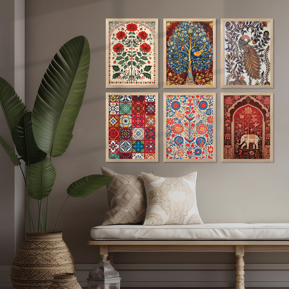 Traditional Indian Art Framed Prints for Elegant Home Decor Set of 6 ...