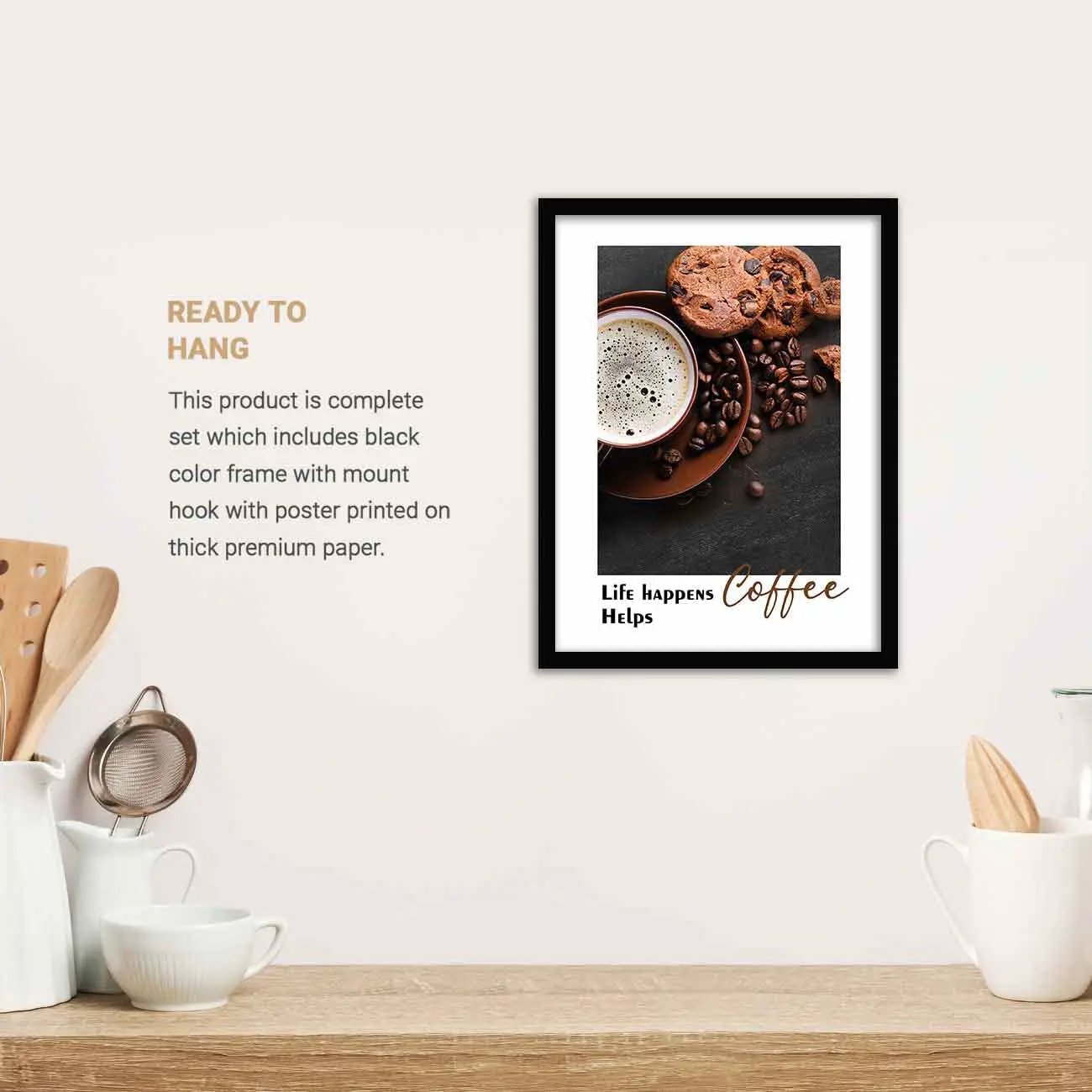 Coffee Quotes Framed Wall Posters with Frame for Cafe Restaurant Kitch ...
