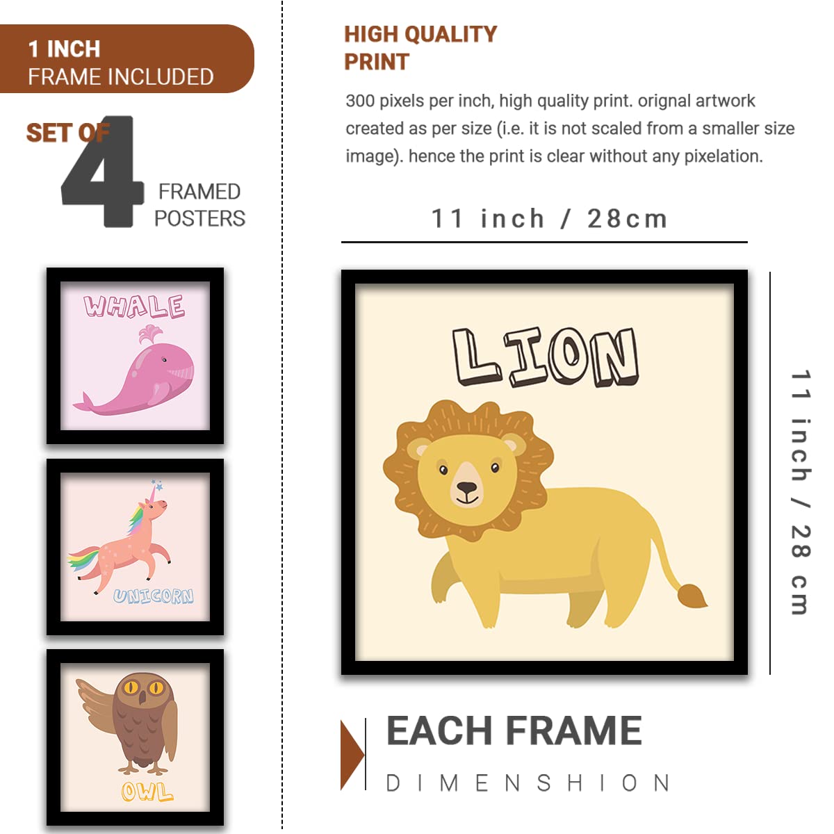Educational Frames for Kids Room Wall Decor - Set of 4 - Kotart