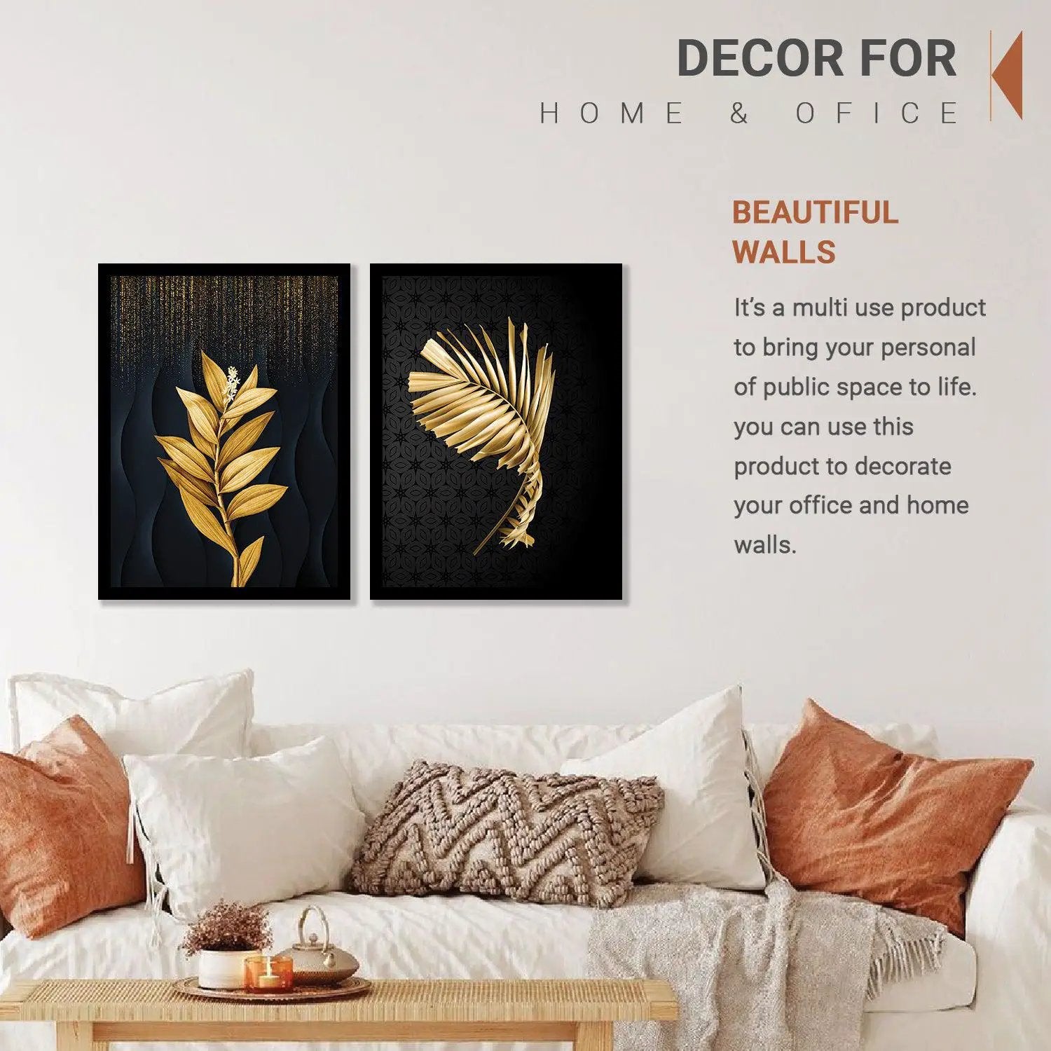 Golden Leafy Magic - Nature Inspired Luxury Golden Wall Frame Set – Kotart