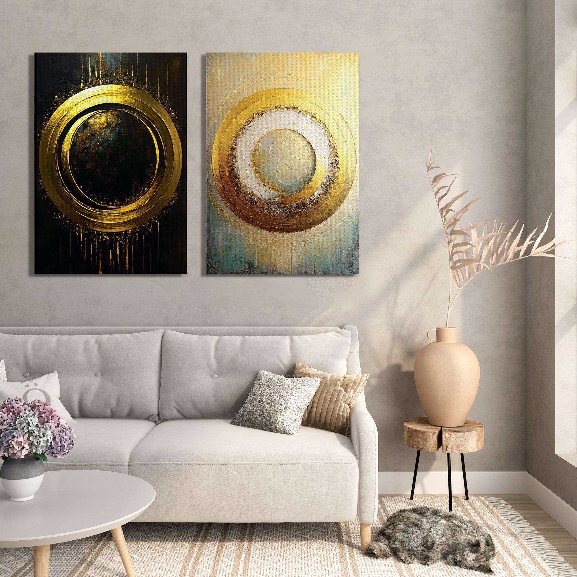 Luxury Golden Modern Art Canvas Print - Abstract Art Canvas Prints Set ...