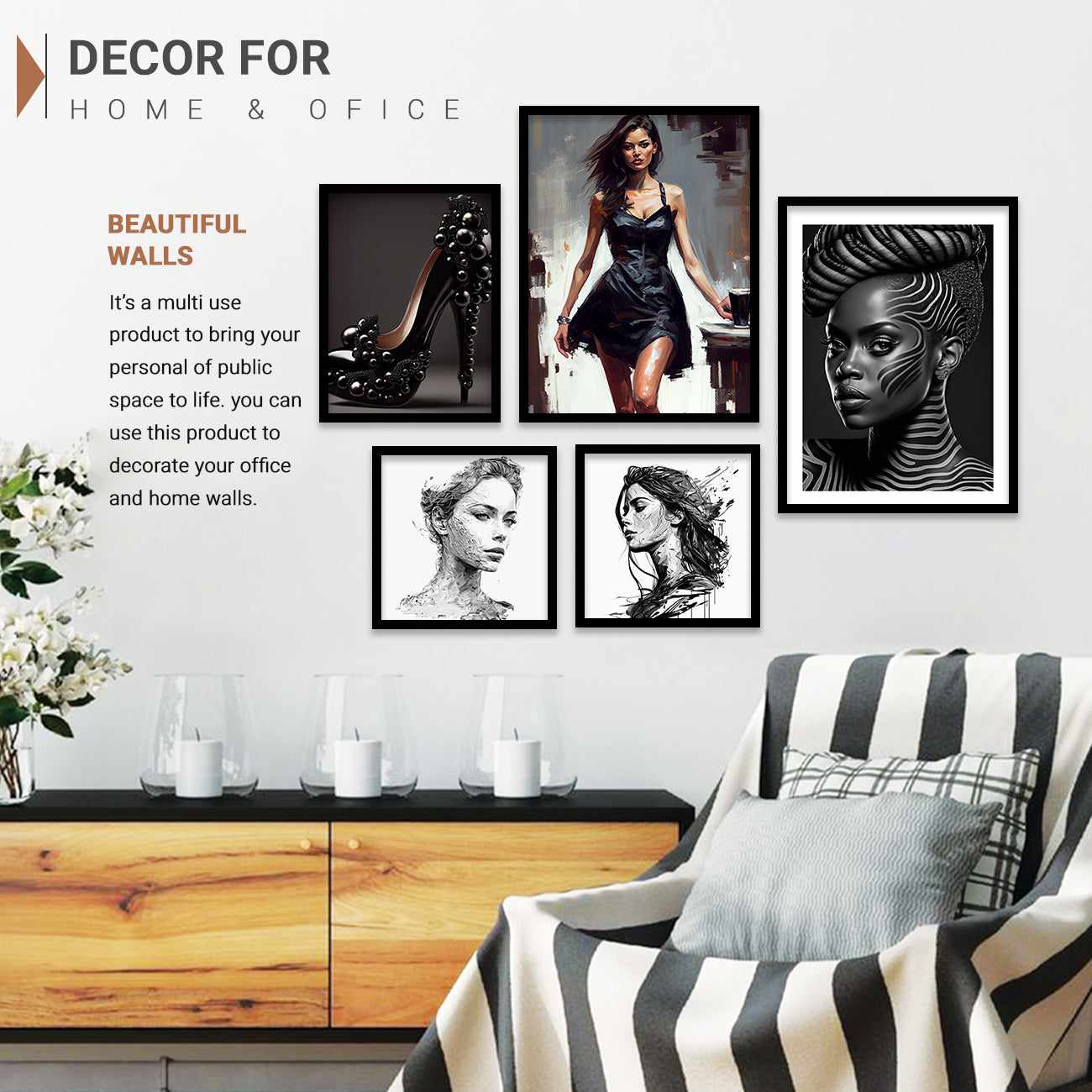 Modern Art Monochrome Wall Posters with Frame for Living Room Wall Dec ...