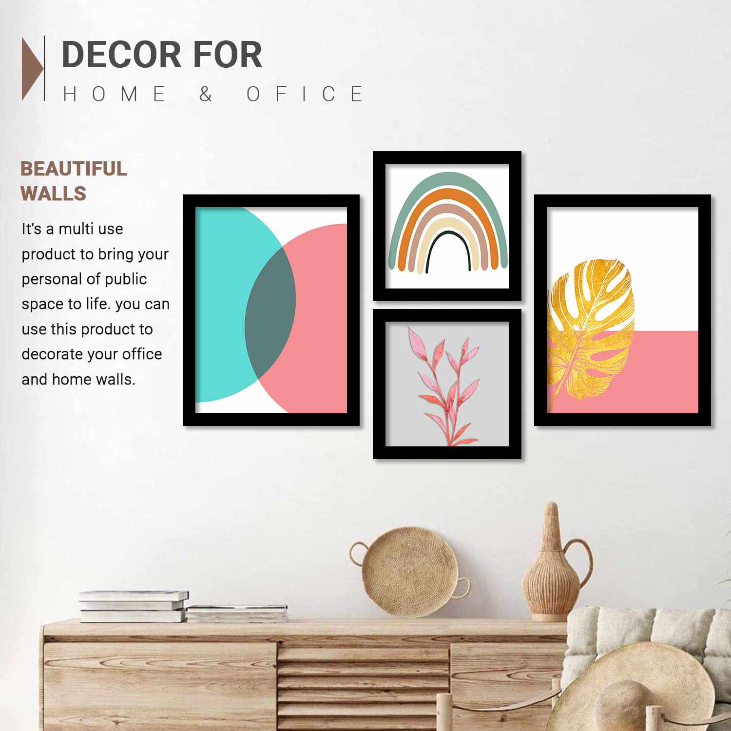 Nature Theme Wall Posters with Frame - Abstract Modern Wall Prints – Kotart