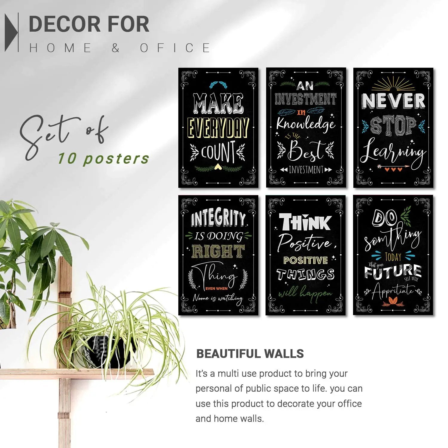 Rainbow Arts - Set of 10 Motivational Inspirational Quotes Wall Poster ...