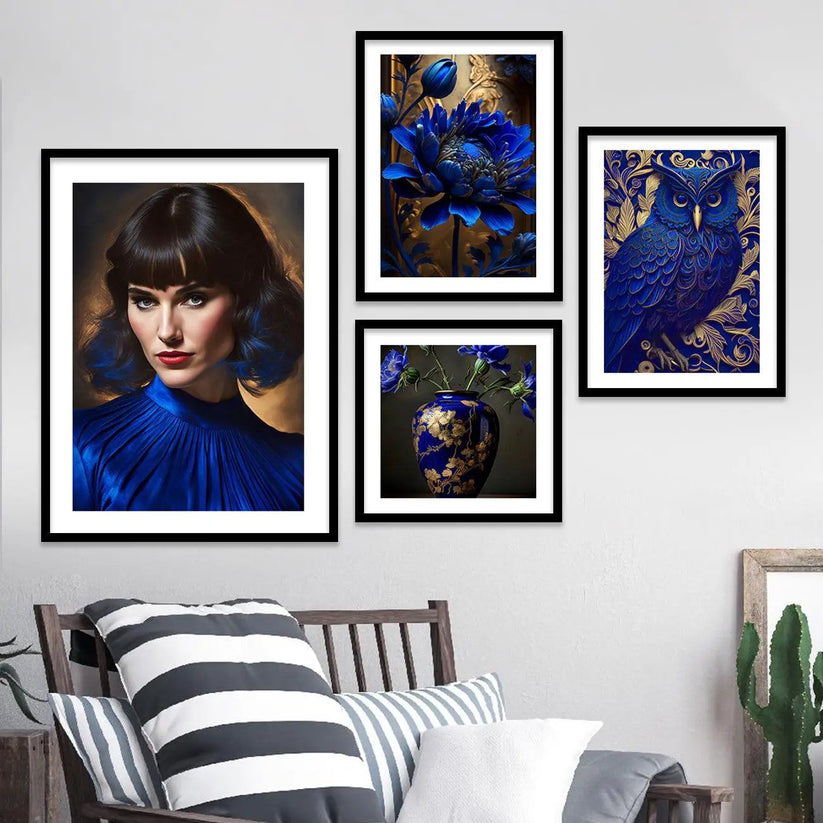 Vibrant Blue Modern Art Prints for Gallery Wall - Floral Prints with F ...