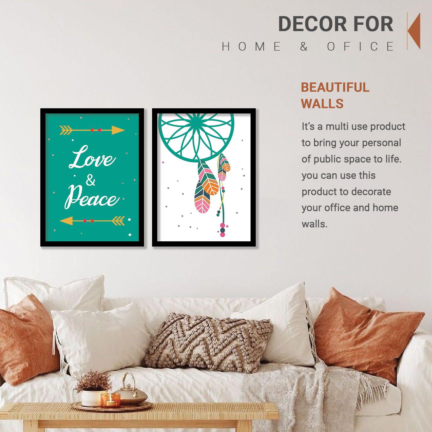 Vibrant Boho Theme Modern Art Wall Posters Set with Frame - Motivation ...