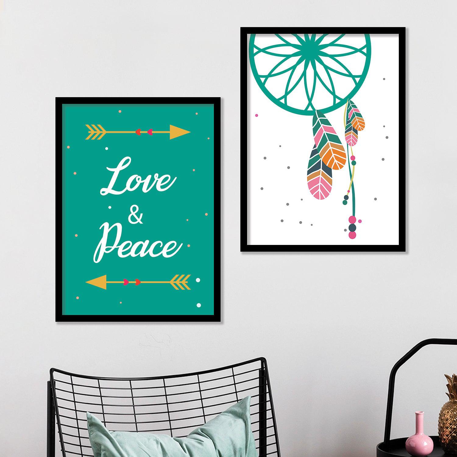 Vibrant Boho Theme Modern Art Wall Posters Set with Frame - Motivation ...