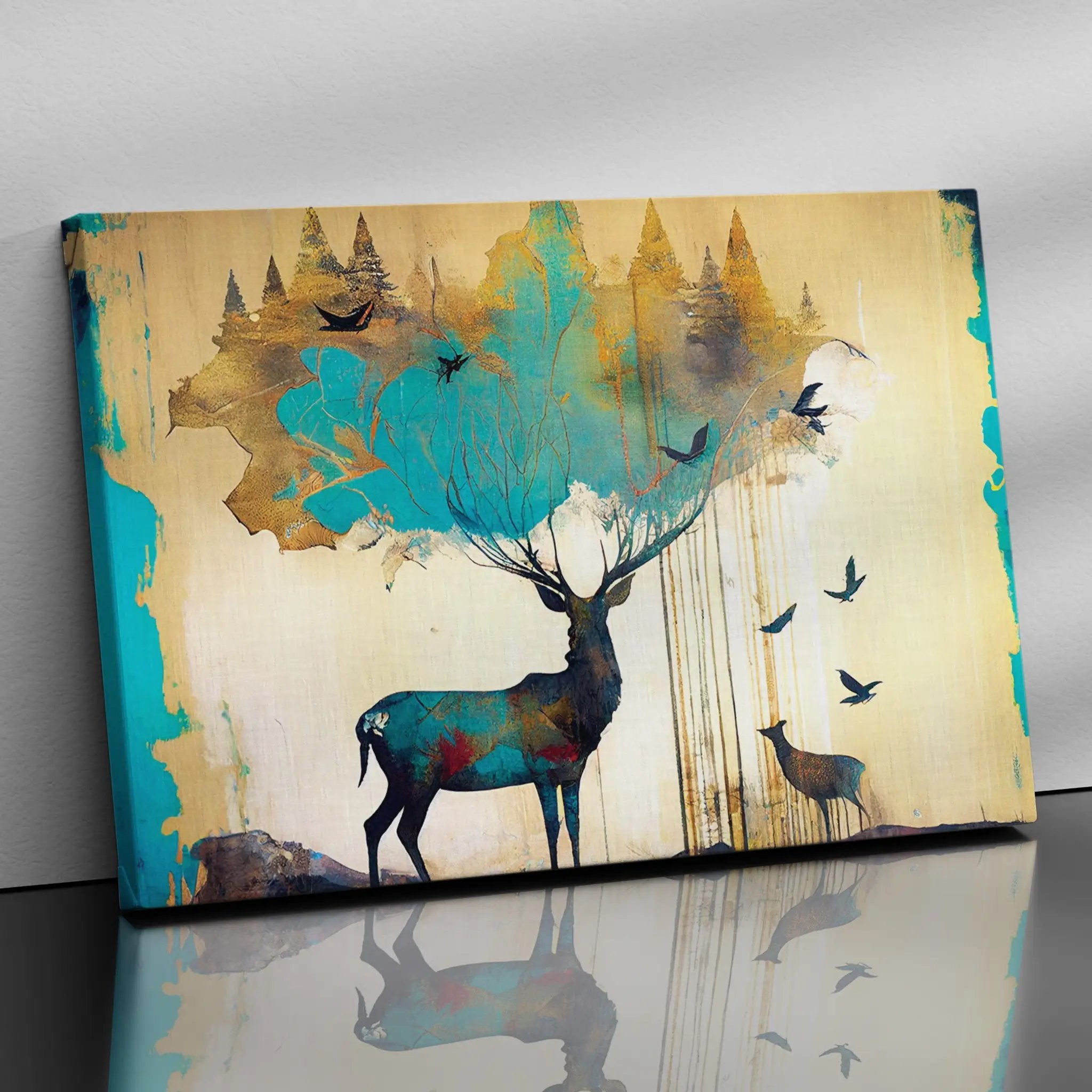 Vibrant Deer Canvas Painting for Living Room Wall Decor - Kotart