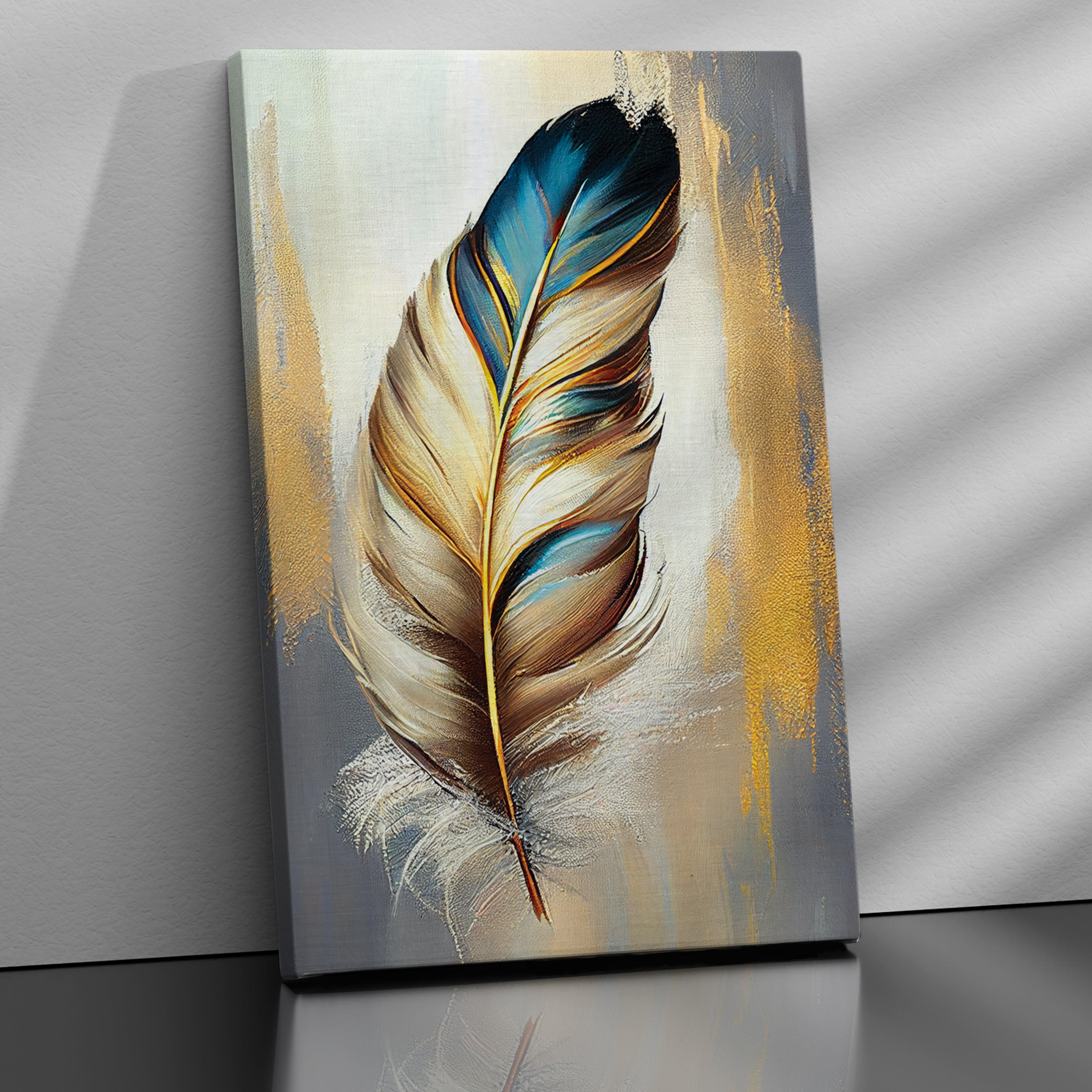 Vibrant Feather Canvas Print - Modern Canvas Art Print in Luxury Gold ...