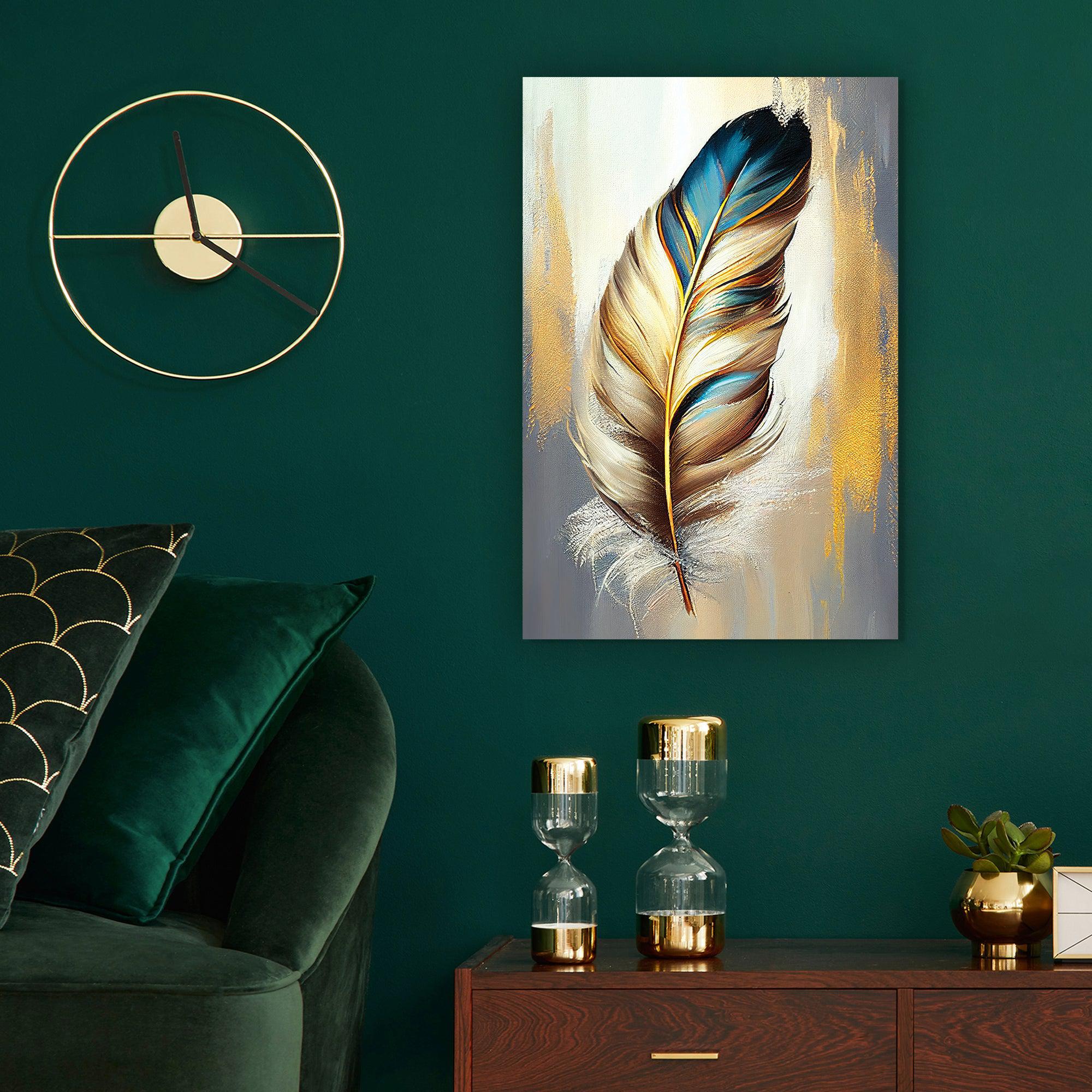 Vibrant Feather Canvas Print - Modern Canvas Art Print in Luxury Gold ...