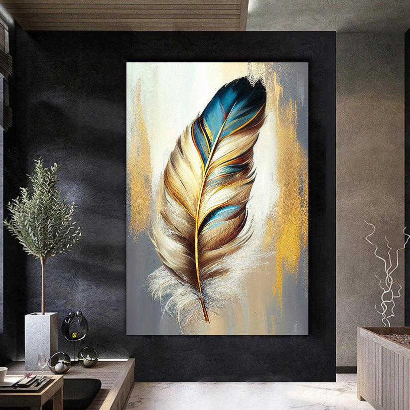Vibrant Feather Canvas Print - Modern Canvas Art Print in Luxury Gold ...